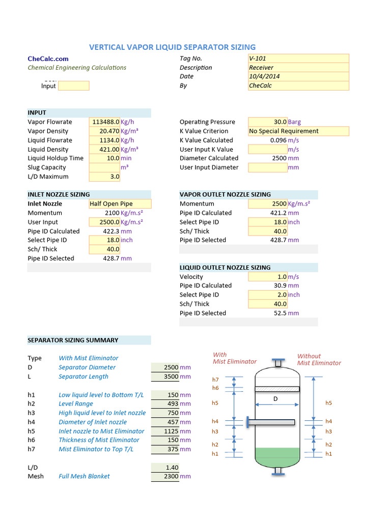 Vertical Separator Sizing Calculations | PDF | Pipe (Fluid Conveyance) | Transparent Materials