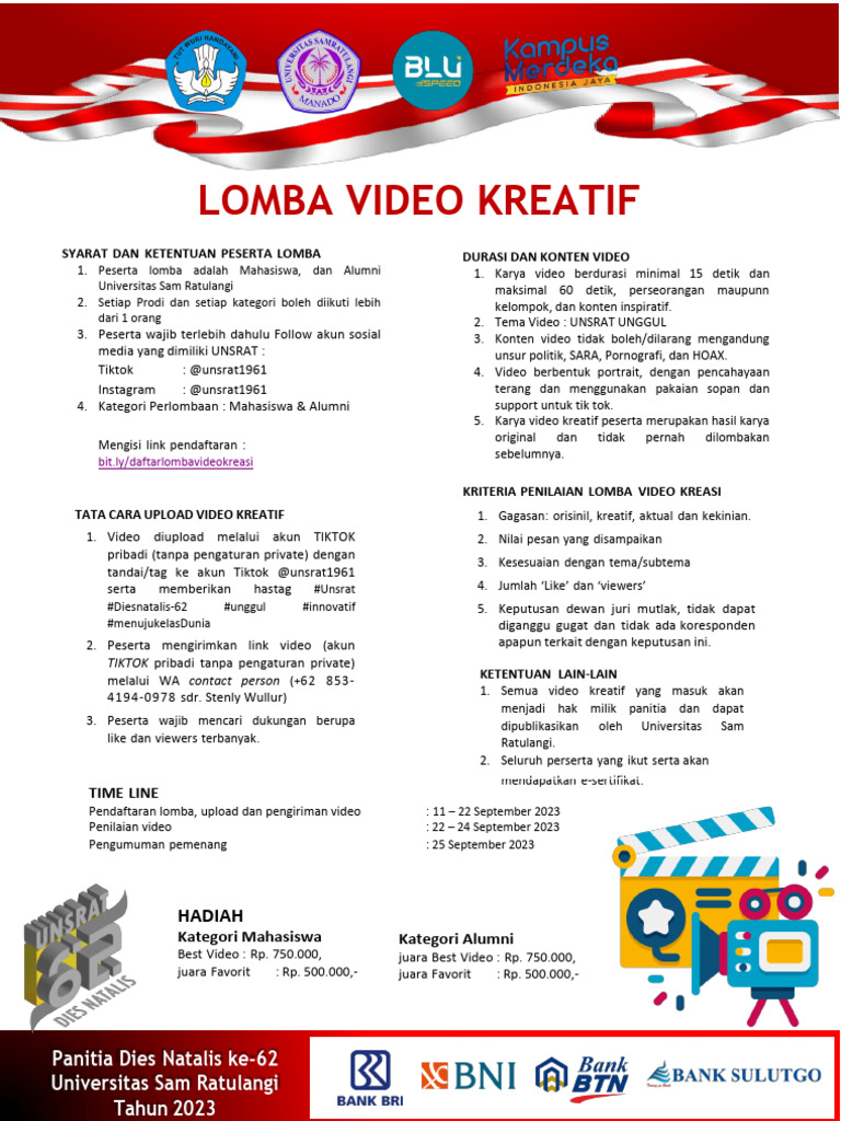 Leaflet Lomba Video Kreatif - Diesnatalisunsrat62 | PDF | Griya & Taman ...