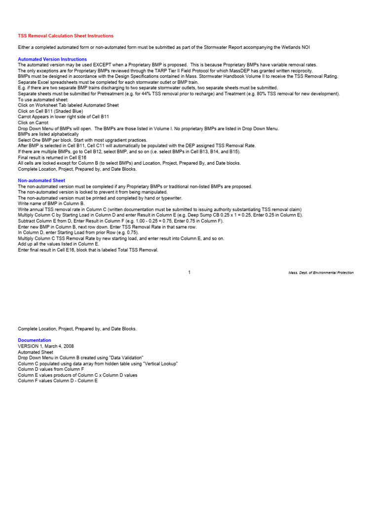 TSS Removal Calculation Sheet Instructions | PDF | Storm Drain | Landscape