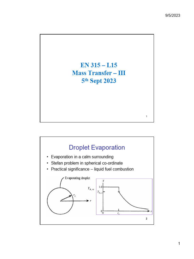 L15 Mass Transfer III5 TH Sept 2023 | PDF | Evaporation | Drop (Liquid)