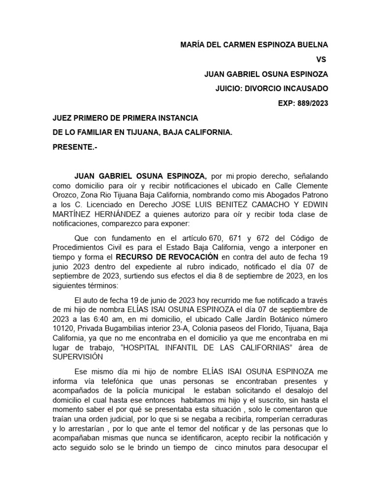 RECURSO DE REVOCACION CONSTRA MEDIDA PROVISIONAL | PDF | Constitución ...