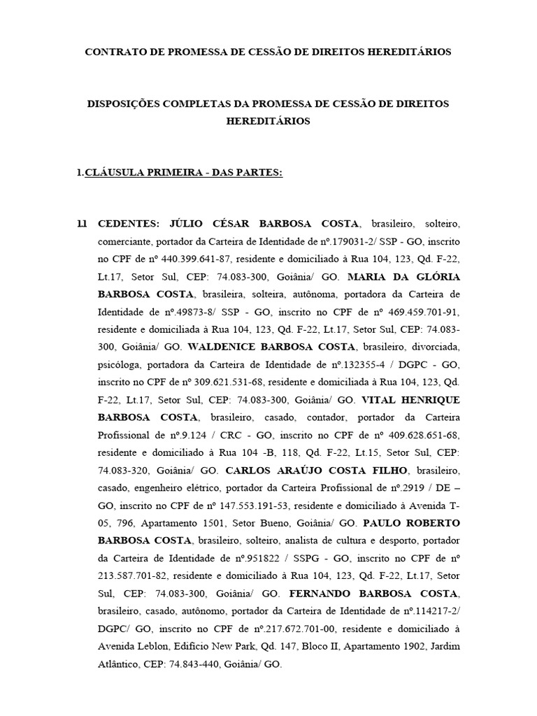 Cópia De Promessa De Cessão De Direitos Hereditários Download Grátis