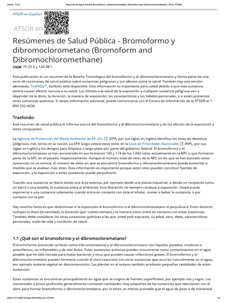 Resumen de Salud Pública - Bromoformo y Dibromoclorometano (Bromoform and Dibromochloromethane ...