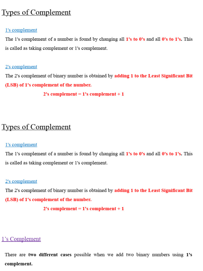 Complements of Binary Numbers | PDF