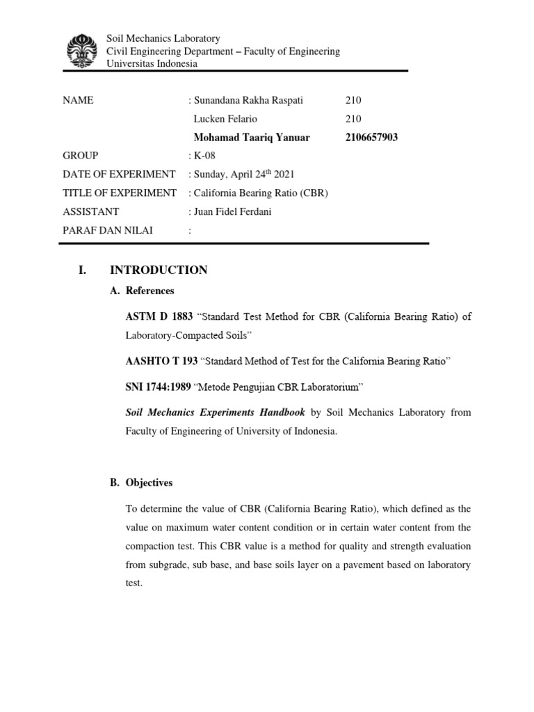 CBR Practicum Report - Basic Soil Mechanics | Download Free PDF | Soil ...
