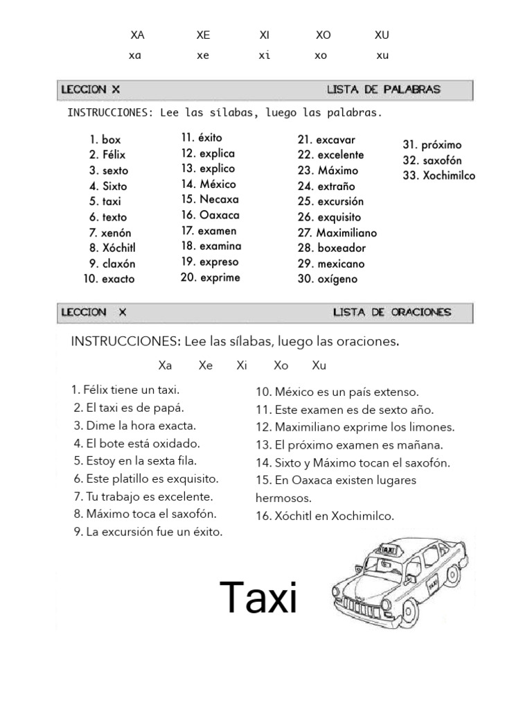 Palabras y oraciones con xa, xe, xi, xo, xu | PDF | Libros para ...