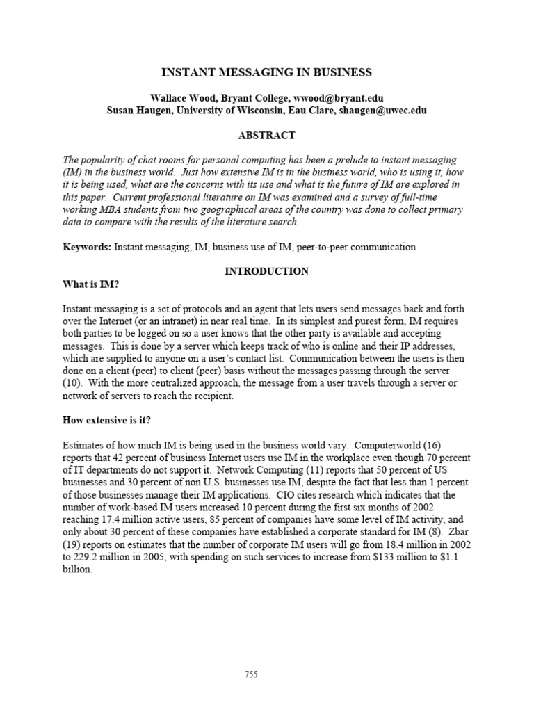 Business Use of Instant Messaging Insights | PDF | Instant Messaging ...