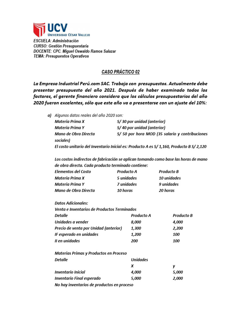 Caso Practico Presupuesto Operativo 02 | PDF | Presupuesto | Business
