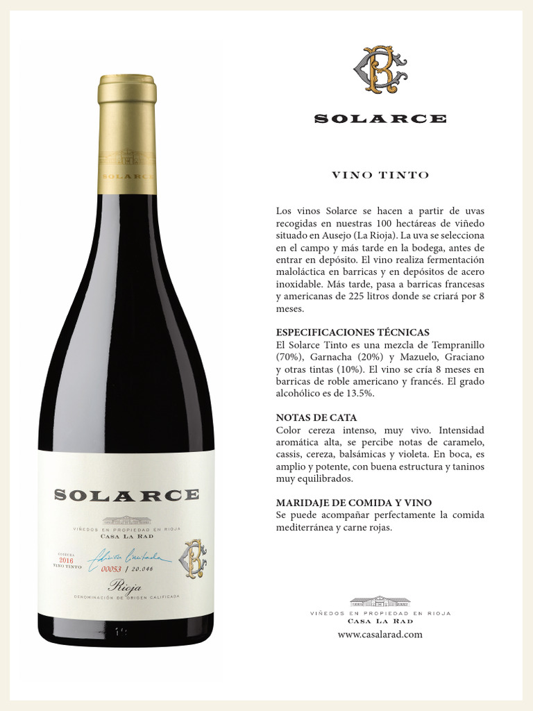 Vino Solarce Tinto: Sabor y Maridaje | PDF | Cocina, comidas y vino ...