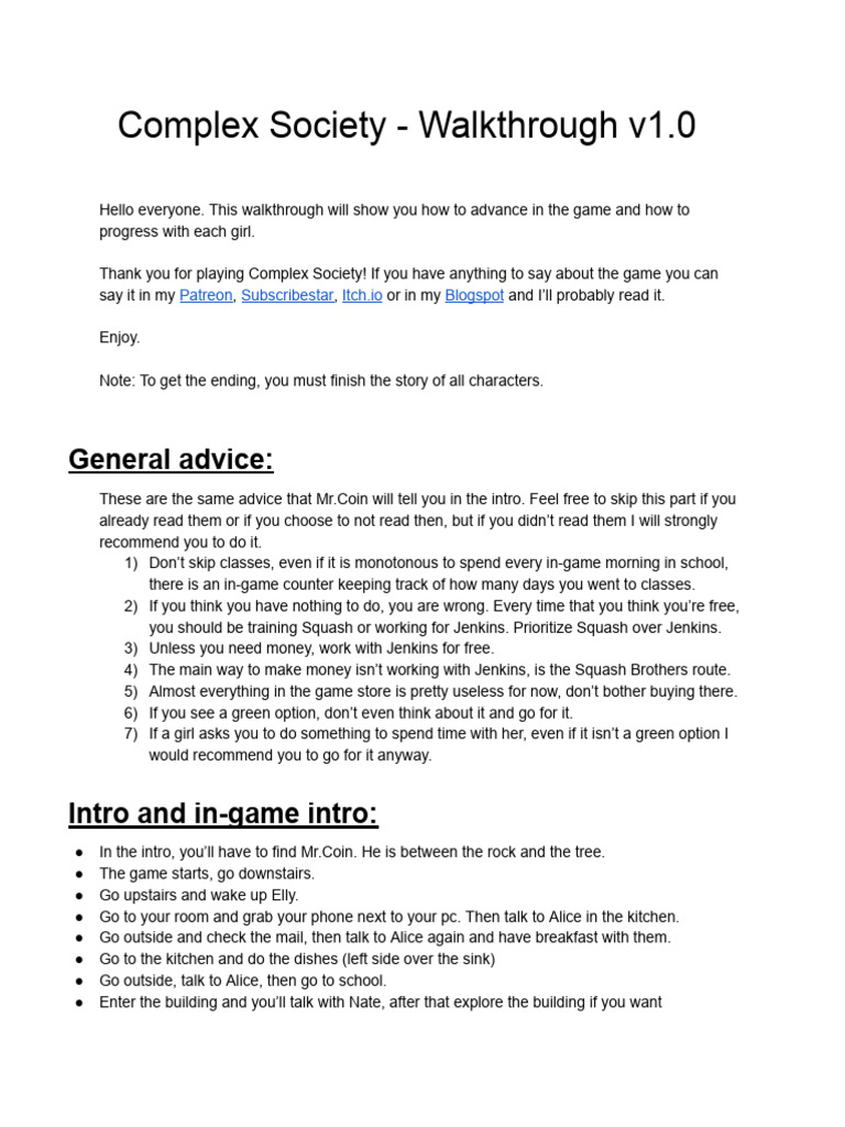 Complex Society - Walkthrough | PDF