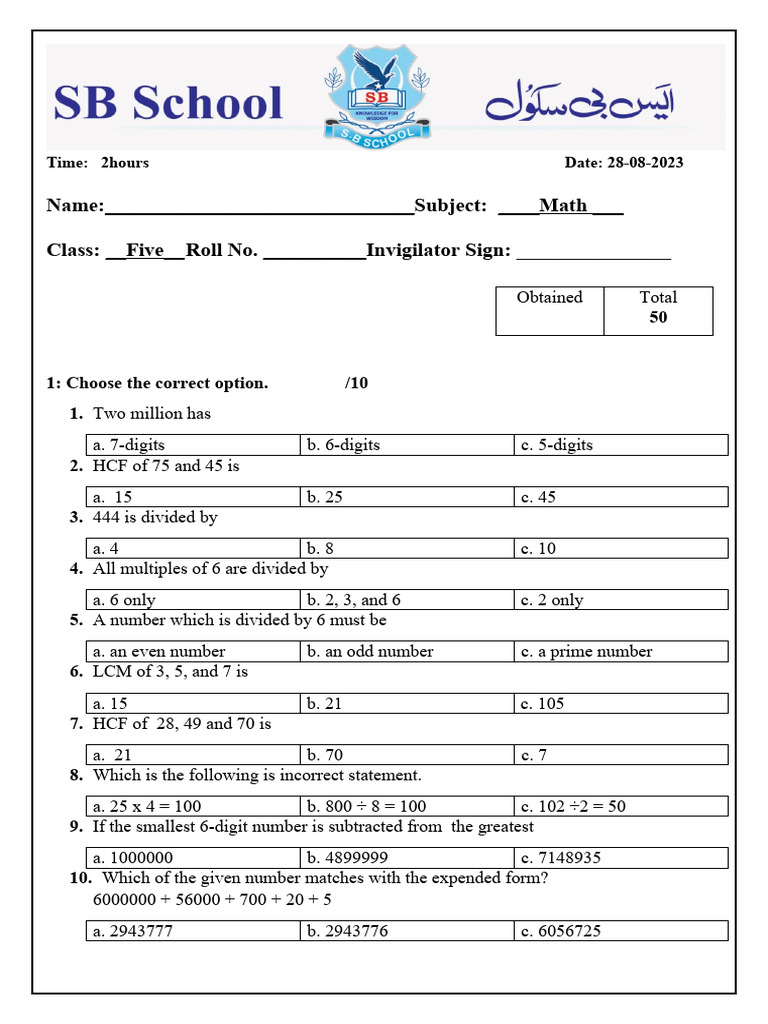 Five Math First Term 2023 Paper | PDF | Factorization | Mathematics