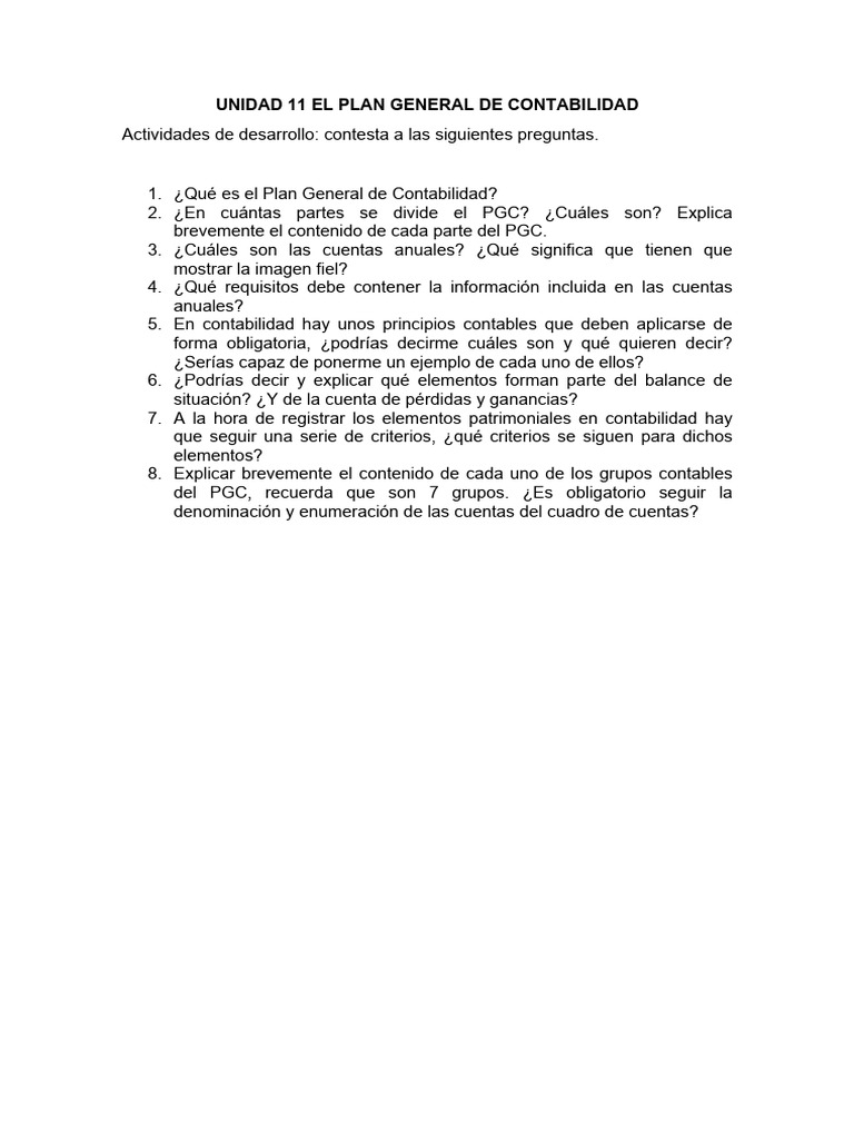 Unidad 11 Plan General de Contabilidad | PDF