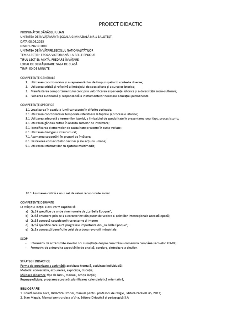 PROIECT DIDACTIC-bun | PDF