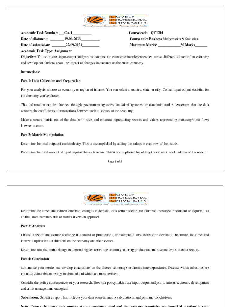 A270134180 - 29409 - 19 - 2023 - QTT201 Ca 1 | PDF | Input–Output Model | Economies