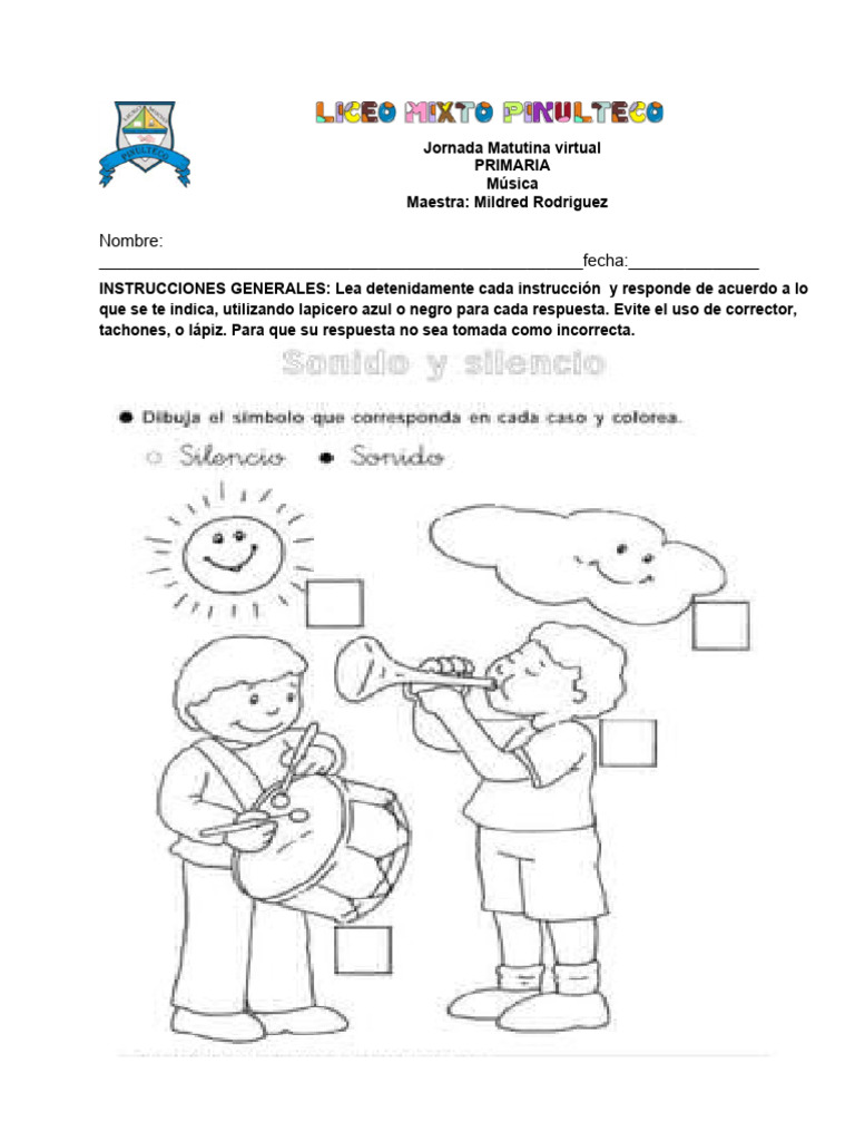 Hoja de Trabajo Sonido, Silencio y Ruido | PDF Hoja de Trabajo Sonido, Silencio y Ruido | PDF