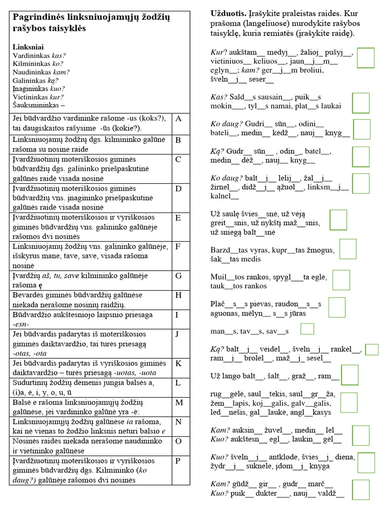 Pagrindines Linksniuojamuju Zodziu Rasybos Taisykles + Nosines Raides | PDF