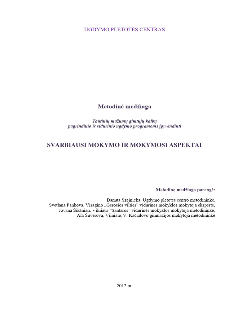 Svarbiausi Mokymo Ir Mokymosi Aspektai. Metodinė Medžiaga | PDF