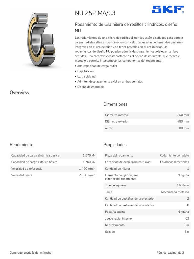 SKF NU 252 MA - C3 Specification | PDF | Red mundial | Internet y web