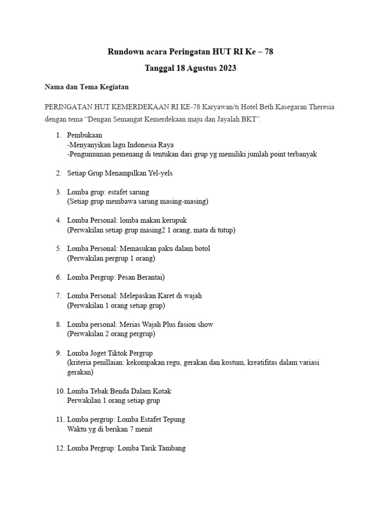 Rundown Acara Peringatan HUT RI Ke | PDF