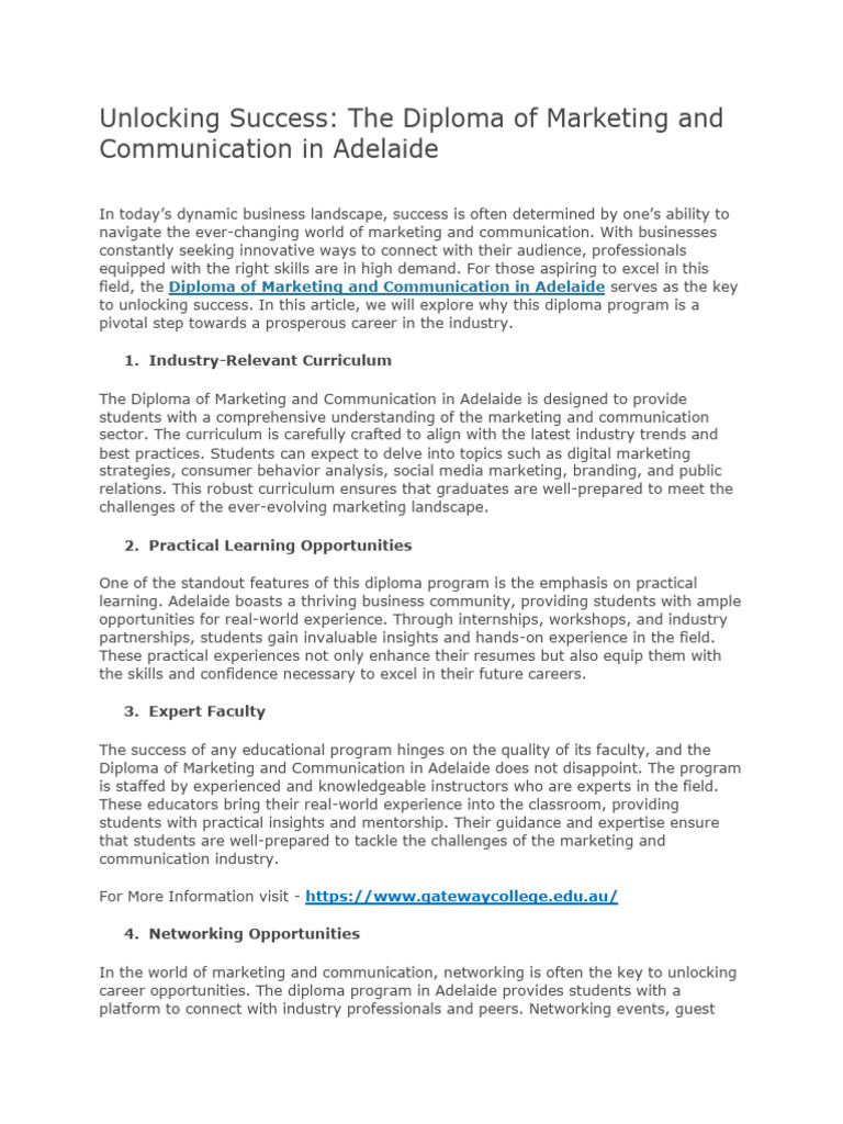Unlocking Success The Diploma of Marketing and Communication in ... Unlocking Success The Diploma of Marketing and Communication in ...