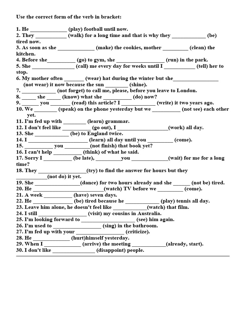 Correct Verb Forms in Brackets Exercise | PDF