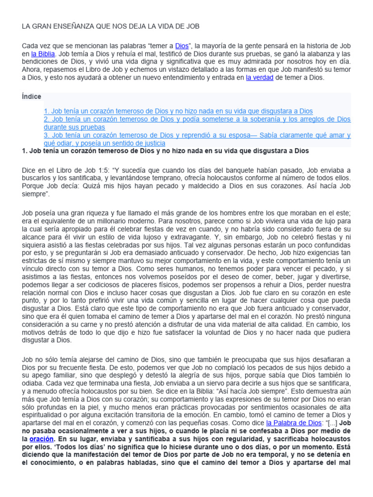 La Gran Enseñanza Que Nos Deja La Vida de Job | PDF | Libro de trabajo ...
