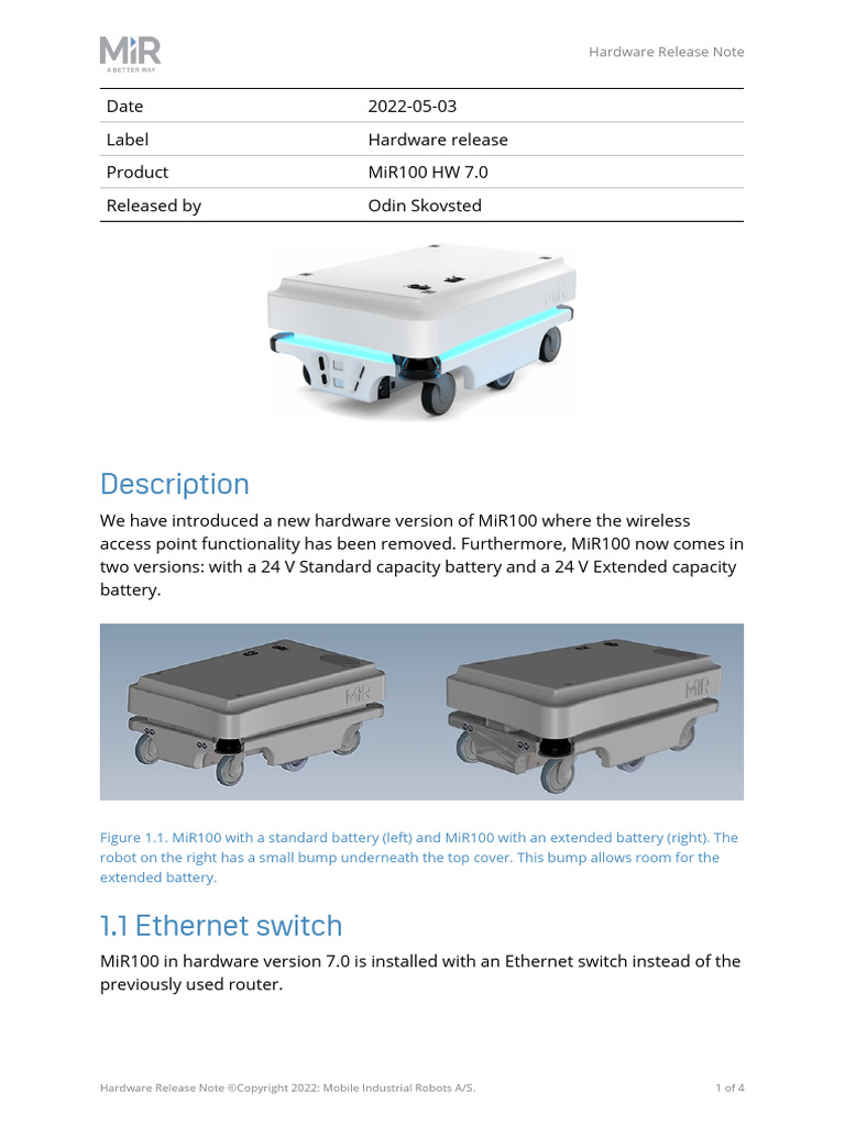 Hardware Release Note - MiR100 HW 7.0 | PDF | Wireless Access Point | Wi Fi