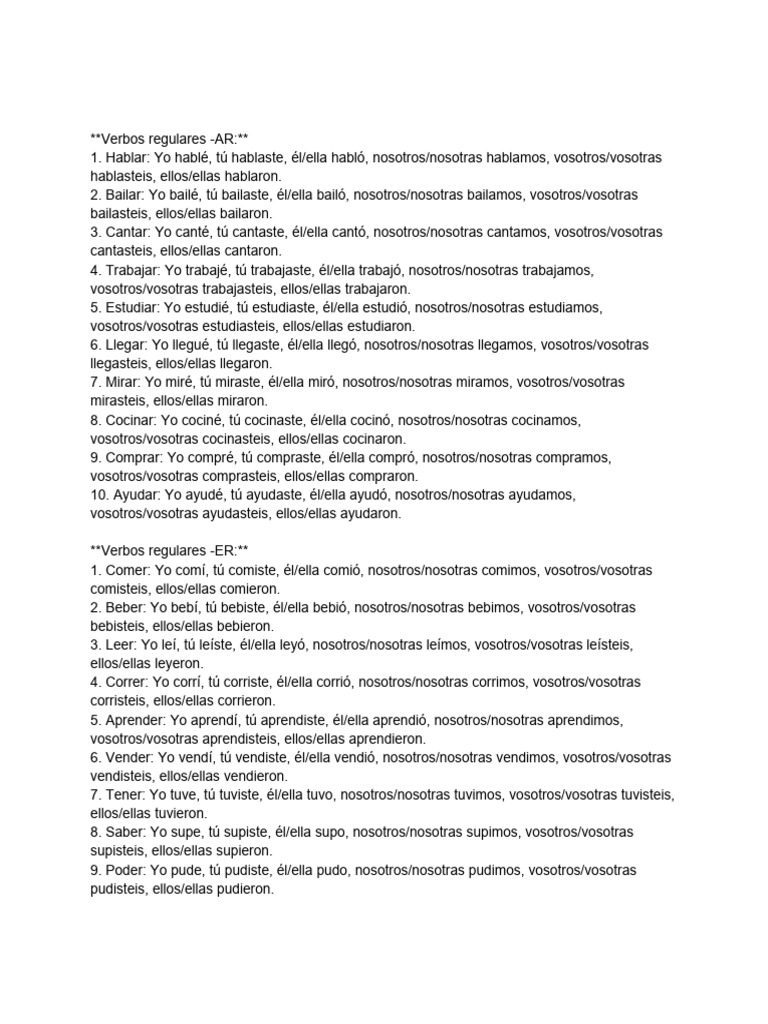 Verbos Regulares AR | PDF