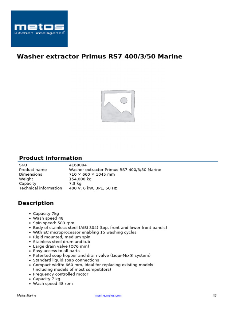 Washer Extractor Primus rs7 400 3 50 Marine | PDF | Washing Machine ...