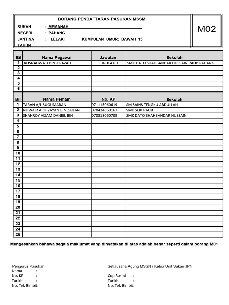 Borang - M02 Dan R02 | PDF