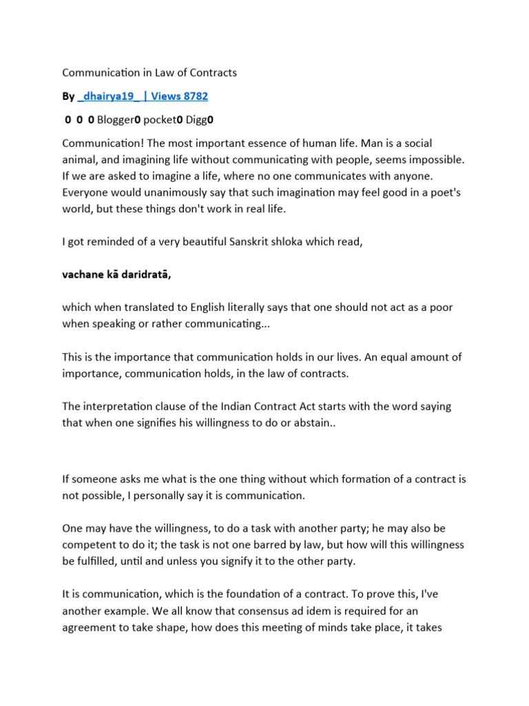 Communication in Law of Contracts | PDF | Consent | Legal Concepts
