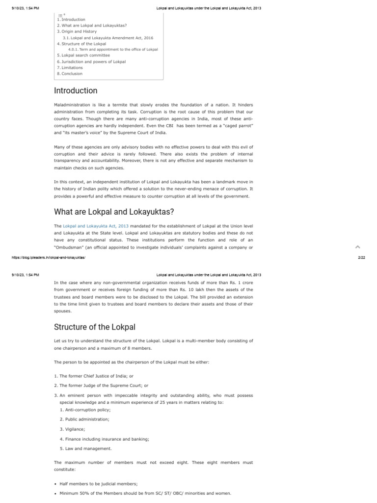 Lokpal and Lokayuktas Under The Lokpal and Lokayukta Act, 2013 | PDF ...
