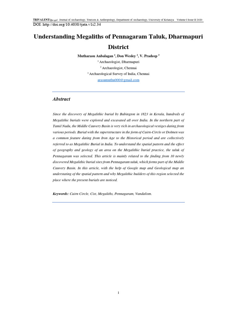 Understanding Megaliths of Pennagaram Taluk, Dharmapuri District | PDF ...