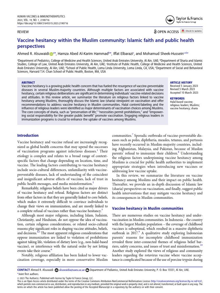 Vaccine Hesitancy Within The Muslim Community - Islamic Faith and ...