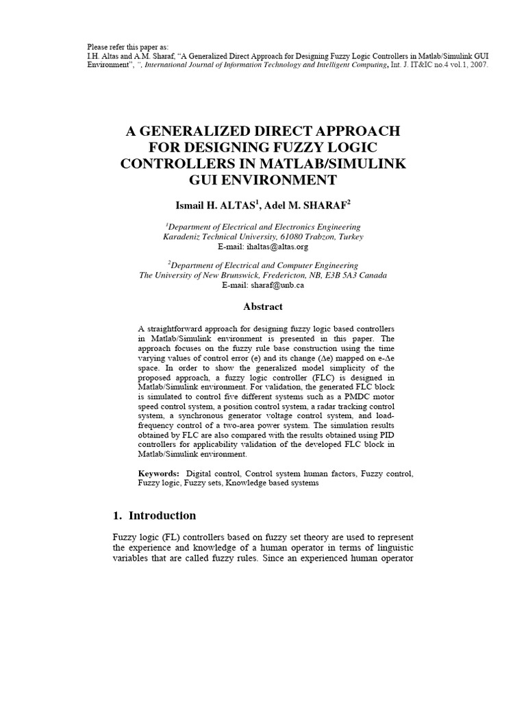 A Generalized Direct Approach For Design | PDF | Fuzzy Logic | Control Theory