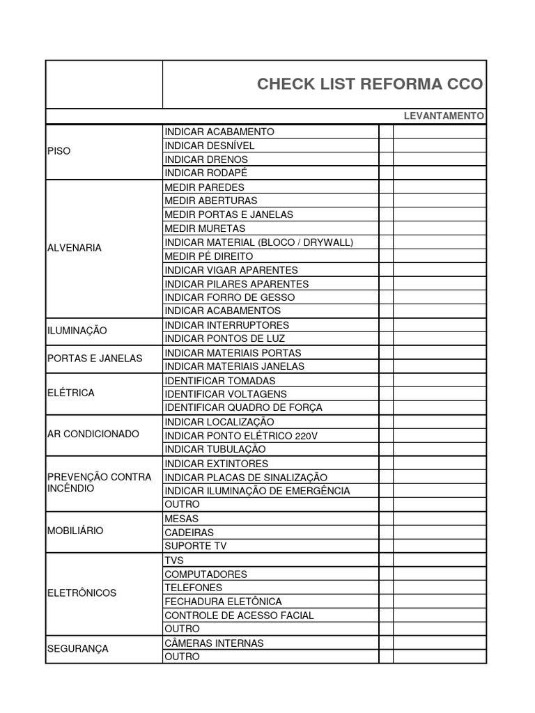 Checklist Completo para Reforma CCO | PDF