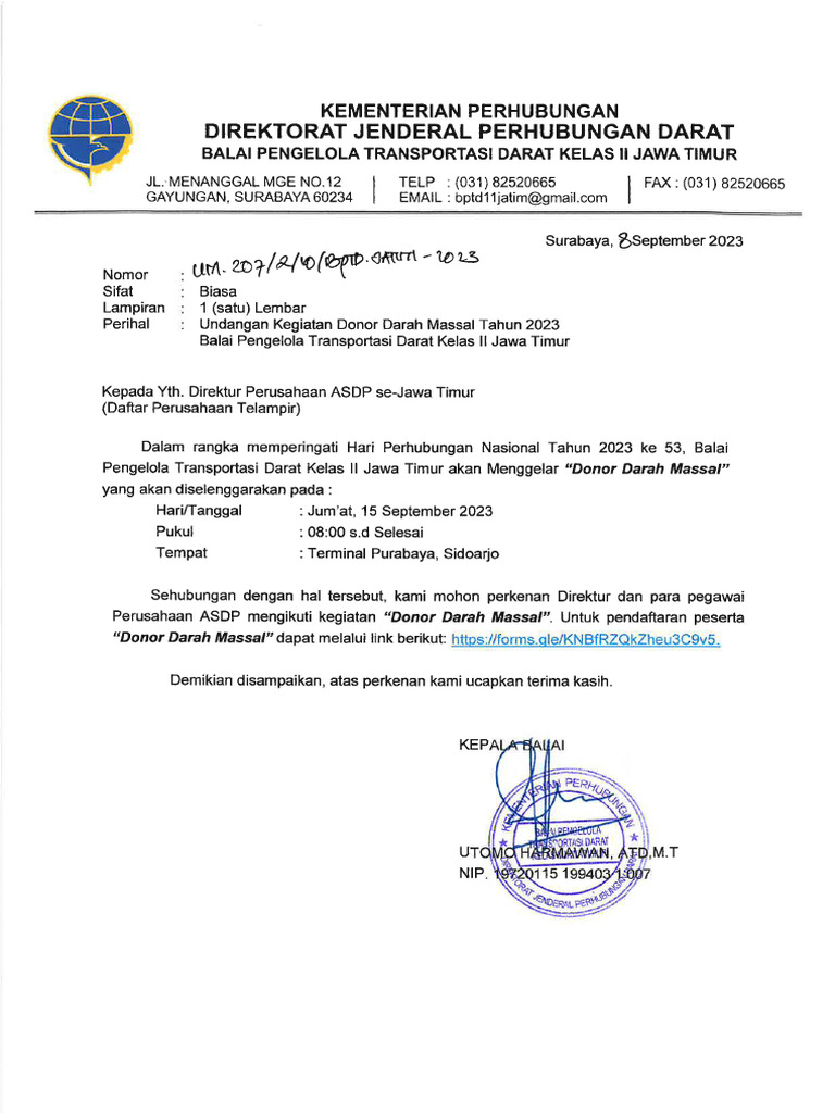 Undangan Donor Darah Asdp | PDF