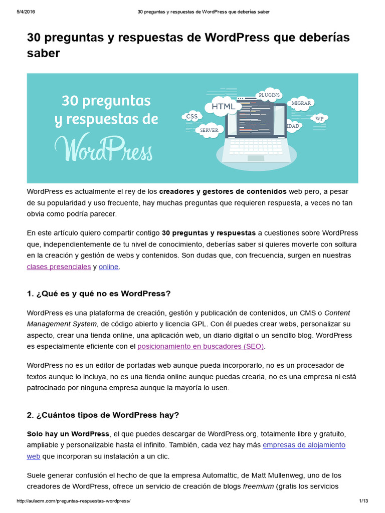 03 - 30 Preguntas y Respuestas de WordPress Que Deberías Saber | PDF ...