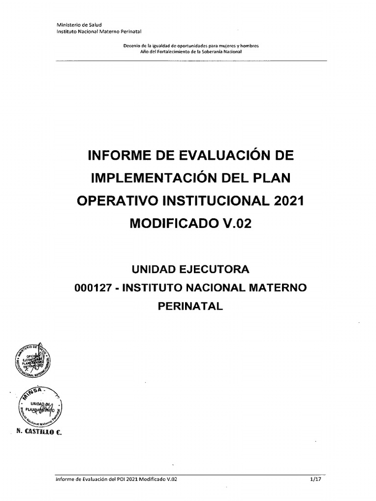 Informe de Evaluacion Plan Operativo Institucional 2021 Mod V.02 Inmp ...