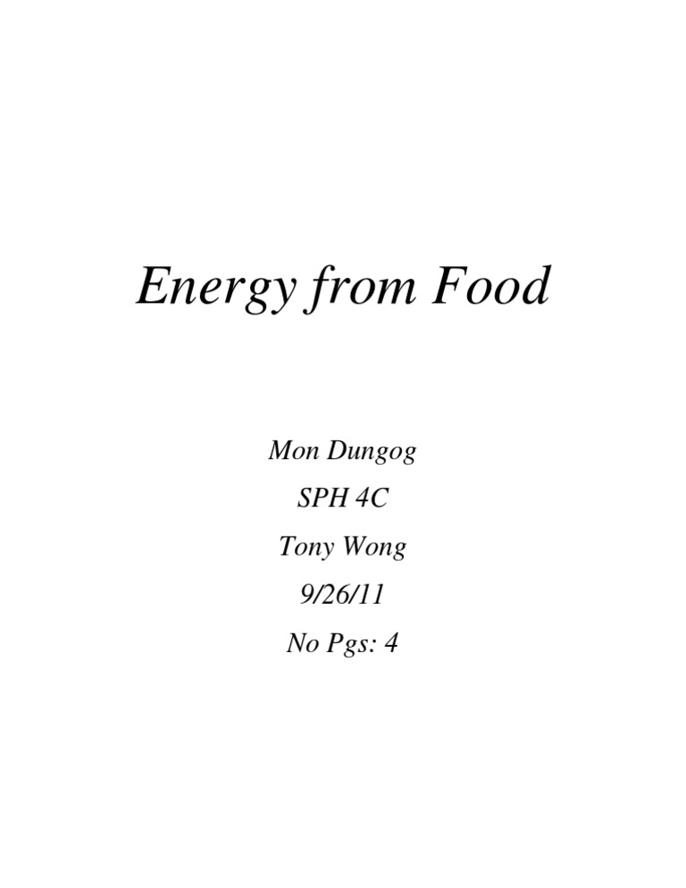 Energy From Food | PDF