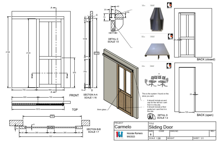Sliding Door Drawing | PDF | Architectural Elements | Components