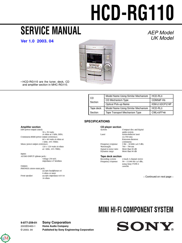 Sony - HCD rg110, MHC rg110 | PDF | Frequency Modulation | Electrical Engineering