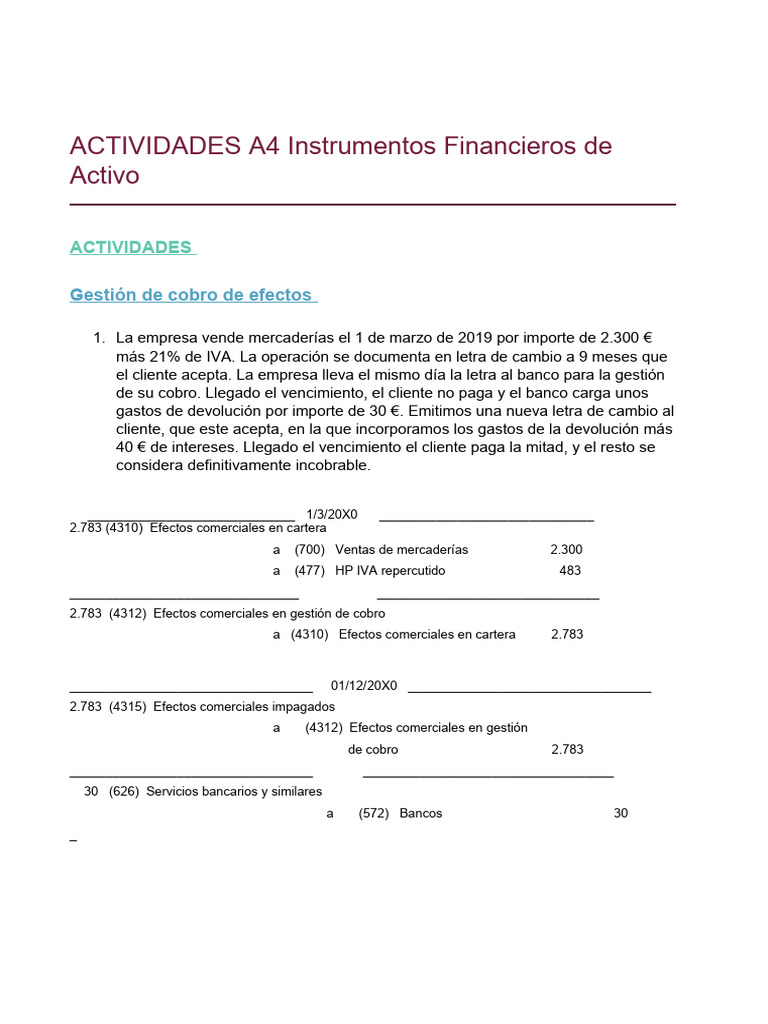 ACTIVIDADES A4 Solucionadas | PDF | Compartir (Finanzas) | Bancos