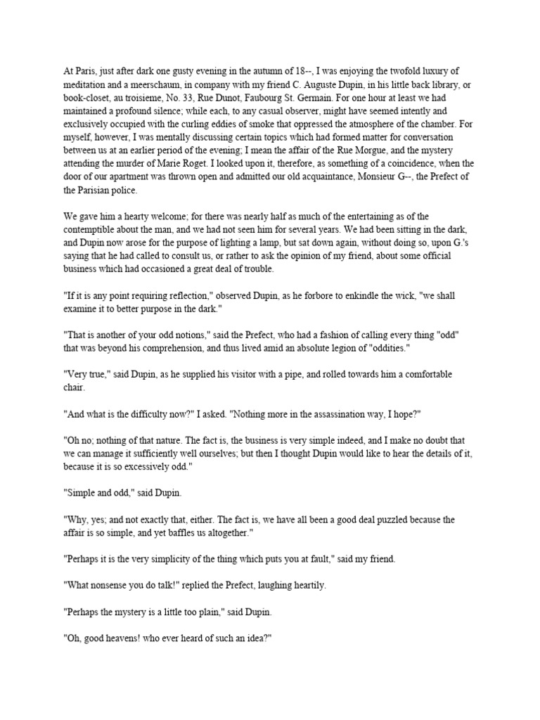 The Purloined Letter | PDF | C. Auguste Dupin | The Murders In The Rue ...