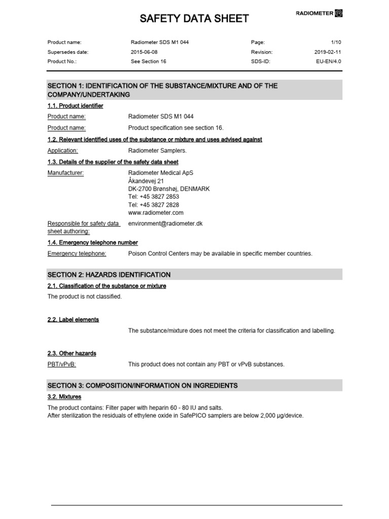 Safety Data Sheet: Section 1: Identification of The Substance/Mixture ...