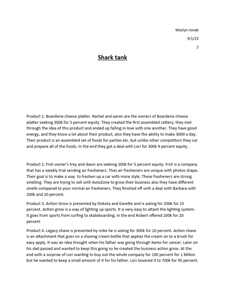 Shark Tank Assignment | PDF