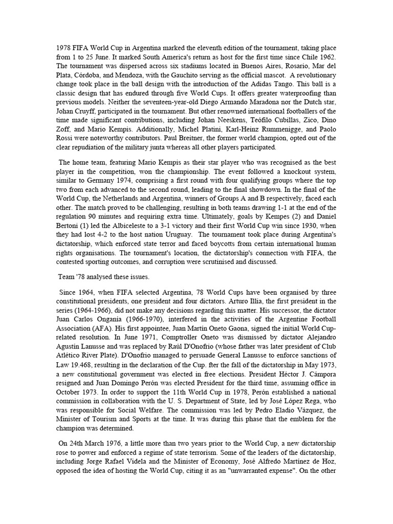 1978 World Cup: Politics & Triumph | PDF | Sports | Association Football