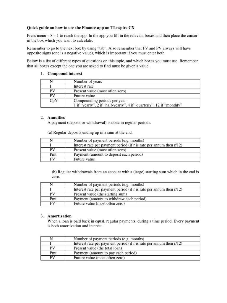 Using The Finance App On TI-nspire | PDF