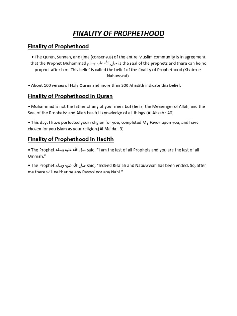 Finality of Prophethood | PDF