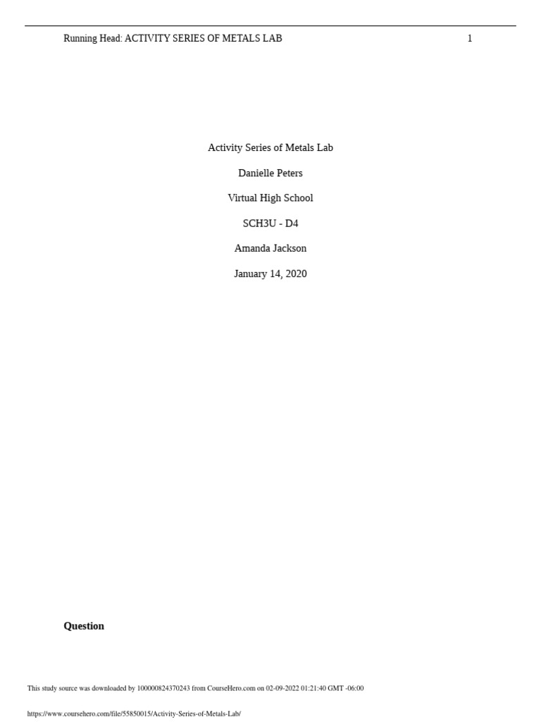 Activity Series of Metals Lab - 2 | PDF | Magnesium | Metals